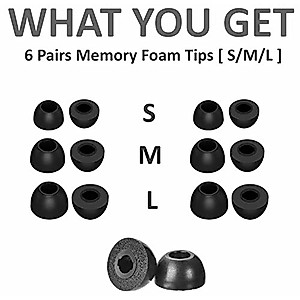 [ 6 Pairs ] Galaxy Buds 2 Pro Memory Foam Tips, No Silicone Eartips Pain Soft Comfortable Replacement Earbud Ear Tips Compatible with Beats Fit Pro/Studio Buds/Galaxy Buds 2 Pro Black S/M/L