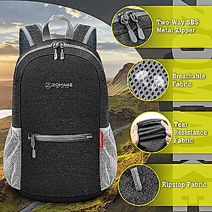 ZOMAKE 10L Lightweight Packable Hiking Backpack - Small Travel Hiking Daypack for Women Men - Tear Resistant Foldable Day Pack for Camping Outdoor Sports(Black)