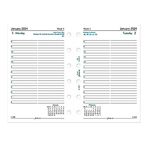 Filofax Calendar Diary Refill, Pocket Size, Day on One Page with Appointments, Ruled, White Paper, English, 2024 (C68241-24)