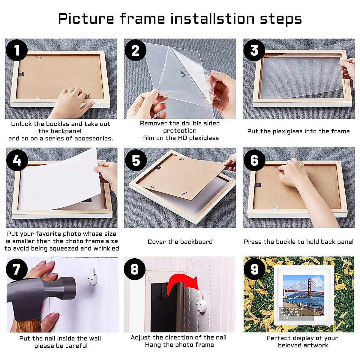 POUYCIW 16x16 inch Wood Picture Frame for Wall Hanging Square Photo Frames with Mats 12x12 inch Pictures for Baby Scan,Poster,Decoration,Anniversary,Wedding,Christmas,Diamond Painting(White)