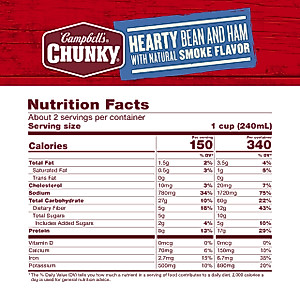 Campbell’s Chunky Soup, Hearty Bean Soup With Ham, 19 Oz Can