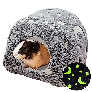 LeerKing Luminous Guinea Pig Bed House Cozy Rabbit Bunny Hedgehog Ferret Chinchilla Hamster Hideout Beds Small Animal Pet Cage Accessories Supplies,Grey