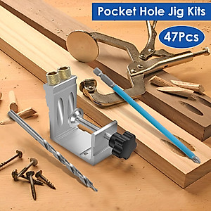 FUYGRCJ- Pocket Hole Jig Kit 15 Degree Angle Oblique Hole Puncher Locator High Precision Adjustable Woodworking Drill Guide Tool Kit for DIY Carpentry Projects