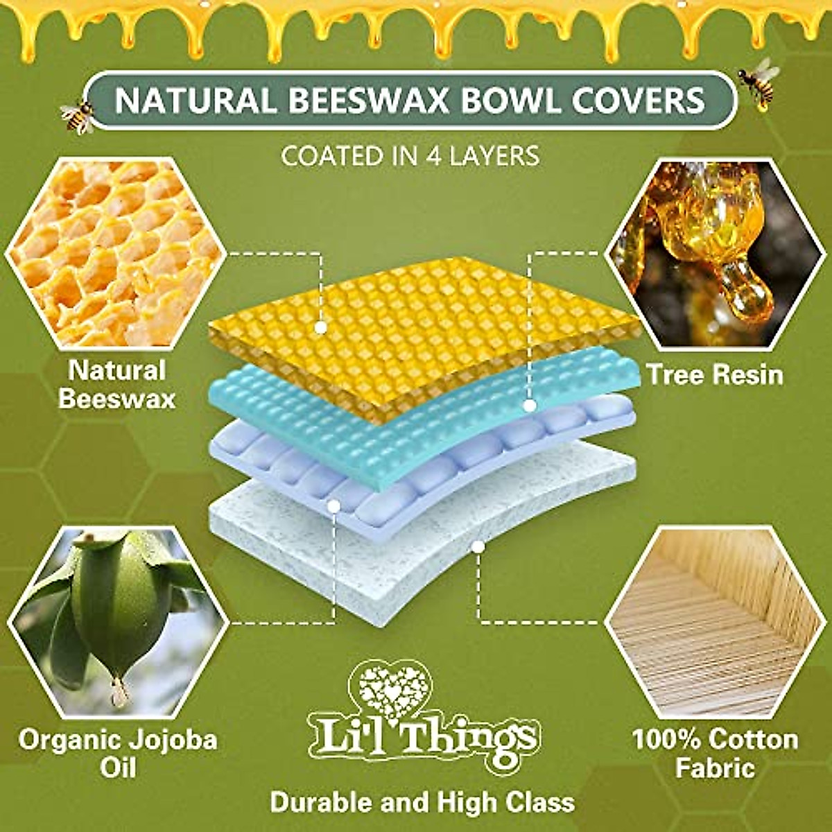 Li'l Things Eco-friendly Beeswax Bowl Covers | Improved Beeswax Coating | Elastic Food Storage Covers | Reusable Lids For Food, Fruits and Leftover | 5 Sizes | 3 Different Themes | Japanese Waves