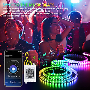 Nexillumi 65.6Ft LED Strip Lights Music Sync Color Changing RGB LED Strip 44-Key Remote, Sensitive Built-in Mic, App Controlled LED Lights Rope Lights, 5050 RGB LED Light Strip(APP+Remote+Mic)