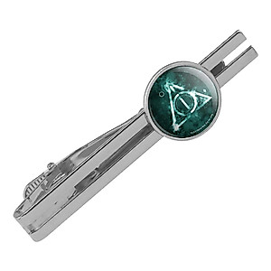 GRAPHICS & MORE Harry Potter Deathly Hallows Logo Round Tie Bar Clip Clasp Tack Silver Color Plated