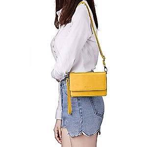 nuoku Women Small Crossbody Bag Cellphone Purse Wallet with RFID Card Slots 2 Straps Wristlet, E- Yellow