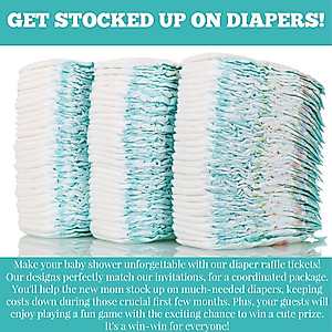 Amanda Creation Little Man Bow Tie, Mustache, & Suspenders Themed Diaper Raffle Tickets for Boy Baby Showers, 20 2" X 3” Double Sided Inserts, Bring a Pack of Diapers to Win Favors &