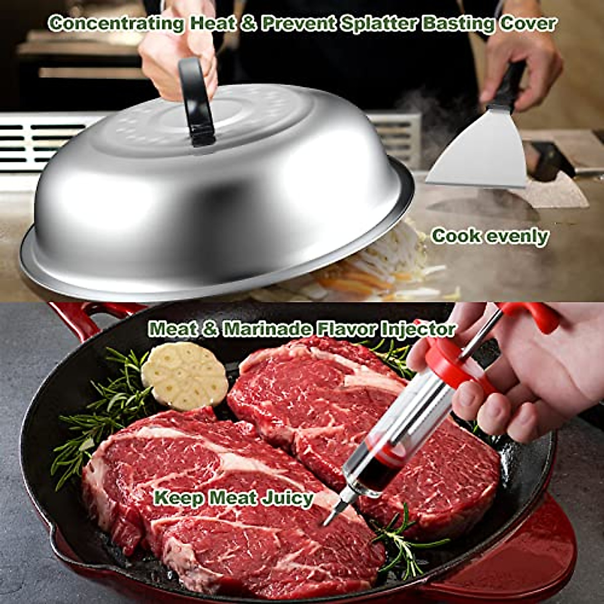 Griddle Accessories Kit, 43PCS Flat Top Grill Accessories Set for Blackstone and Camp Chef, Grill BBQ Spatula Set with Enlarged Spatulas, Basting Cover, Scraper, Tongs for Outdoor BBQ