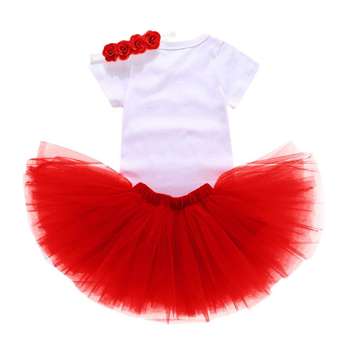 IBTOM CASTLE Baby Girl 1st Birthday 3pcs Crown Floral Boho Clothes Headband & One Piece Bodysuit Jumpsuit Onesies & Layered Tulle Skirts Princess Photo Shoot Costume Red Arrow Wild One Outfits 1Y