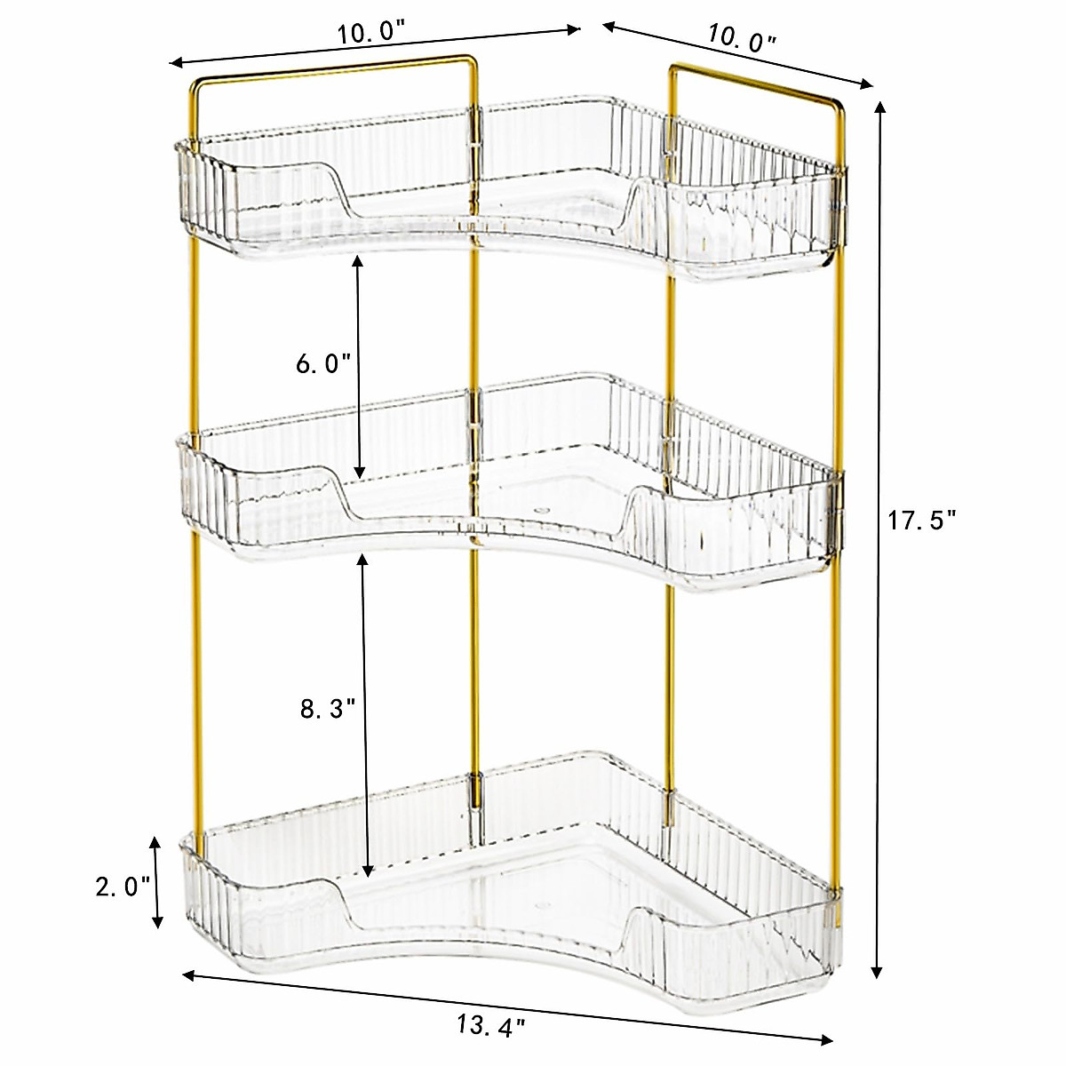Cididu 3 Tiers Bathroom Counter Organizer, Clear Corner Shelf Storage Rack, Cosmetic Perfume Standing Holder with Gold Metal Pole, Skincare Sink Organizer for Vanity Countertop