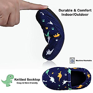 FUPPIA Boys Slippers for Kids Cozy Lining Bedroom Shoes Elastic Heel Dark Blue Size 4 5 US