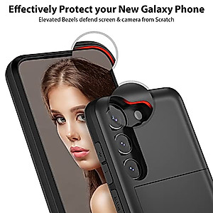 Jiunai Samsung S23 Case, Galaxy S23 Case Wallet Cover Credit Card IDs Cash Holder Shell Sliding Pocket Dual Layer Hard PC Soft Rubber Bumper Phone Cases for Samsung Galaxy S23 5G 6.1'' 2023 Black