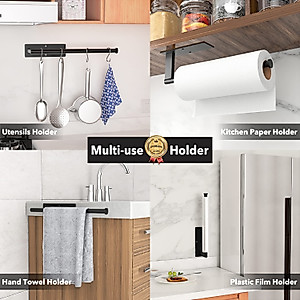 Paper Towel Holder Under Cabinet - Stainless Steel Paper Towel Holder Wall Mount, Self-Adhesive or Drilling, Matte Black Towel Rack for Kitchen Organization and Storage, Kitchen Paper Roll Holder