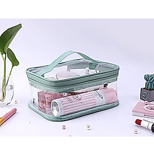 WANBAO 2 Pcs Transparent Makeup Bag Zipper Waterproof Portable Travel Storage Pouch, Pink Green