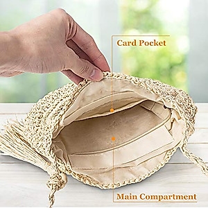 Straw Shoulder Bag, Kadell Women Handmade Summer Beach Crossbody Bag, for Travel Outing Dating Outgoing, for Girls Ladies Women, comes with tassels, Beige