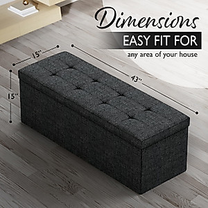 Lifetime Home 43" Folding Storage Ottoman Bench for Living Room, Bedroom, TV Entertainment - Bedroom Bench with Hidden Storage, Foot Rest Stool - 660 Capacity & Holds up to 5.6 Cubic Feet of Storage