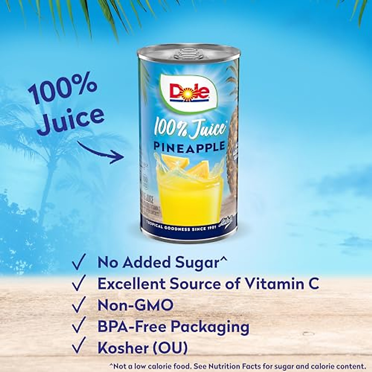 Dole 100% Pineapple Juice, No Added Sugar, Excellent Source of Vitamin C, 100% Fruit Juice, 6 Fl Oz (Pack of 6), Packaging May Vary