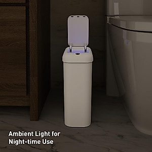 EKO Automatic Bathroom Trash Can with Lid, 2.6 Gallon Slim Touchless Bathroom Garbage Can, Waterproof Motion Sensor Trash Can for Bathroom, Office, Kitchen, White