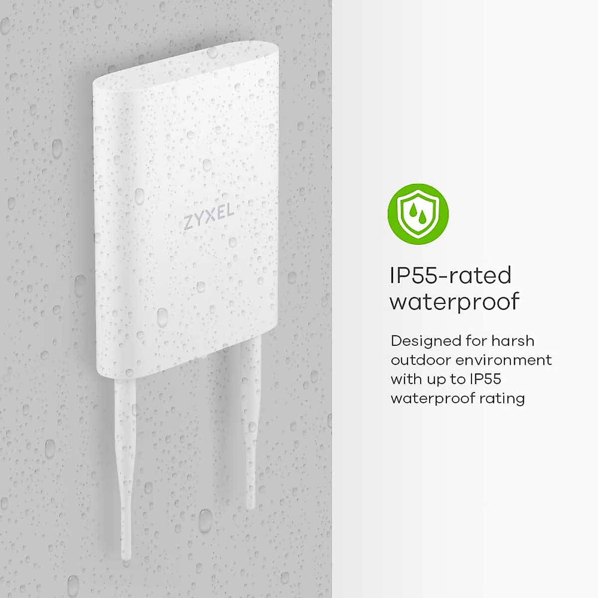 ZyXEL WiFi 6 AX1800 Wireless Gigabit Outdoor Access Point | IP55 Rated | Mesh, Seamless Roaming & MU-MIMO | WPA3-PSK Security | Cloud, App or Direct Management | PoE+ Injector Included | NWA55AXE