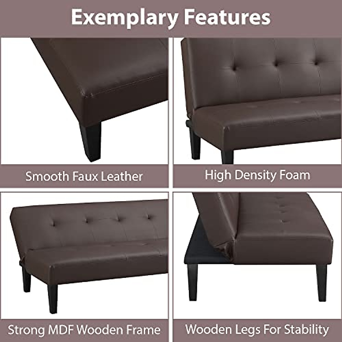 Naomi Home Button Tufted Futon Sofa Bed Pull Out Sofa Bed Couch Convertible with Wooden Legs, Folding, Reclining Small Couch Bed, Futon Bed for Living Room, Espresso, 53965AM