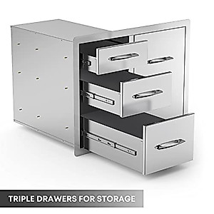 Stanbroil Outdoor Kitchen Stainless Steel Combo Propane Tank Tray with Trash Bag Ring & Triple Drawer, 30-Inch