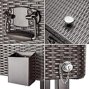 Goujxcy 80 Quart Qt Rolling Cooler Ice Chest Cart for Outdoor Patio Deck Party, Dark Brown Wicker Faux Rattan Tub Trolley, Portable Backyard Party Drink Beverage Bar Cooler,Brown