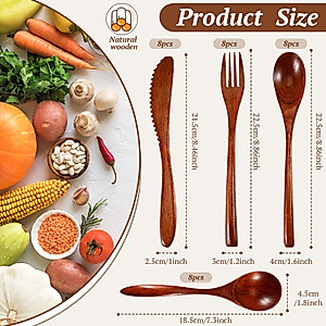 Wooden Forks and Spoons for Eating Utensils Set Curved Tailed Wooden Spoons Wooden Knives Wood Flatware Sets Travel Camping Kitchen Eating Dinner Parties Home (32 Pieces)