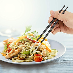 Fdit 304 Stainless Steel Chopstick Japanese Sushi Chopsticks Tableware Set for Sushi Restaurant Home(Silver Black)