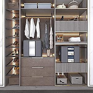 Clothing Storage Bag,1 Pack Large Capacity Clothes Storage Bag Organizer with Reinforced Handle Thick Fabric for Comforters,Blankets,Bedding,Foldable with Sturdy Zipper,Clear Window, 90L,Grey (1 Pack-19.7 x 19.7 x 14.2 inches)