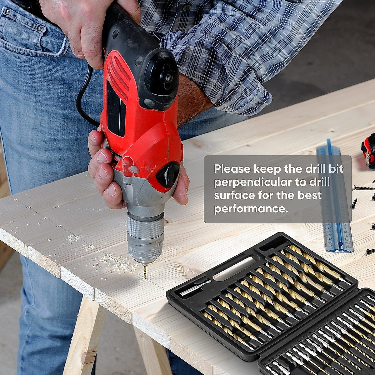 TICONN 30 PCS Titanium Coated Drill Bit Set with Hex Shank, 135 Degree Tip High Speed Steel Drill Bits Kit with Storage Case for Steel, Aluminum, Copper, Soft Alloy Steel Size from 1/16" to 1/2"