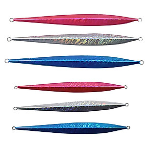 Kmucutie Saltwater Glow fishing Jigs Deep Sea Fishing Lures Jigging Artificial Lures for Tuna,Grouper,Dogtooth,Bass Salmon (3 pcs mixed color D-with hook, 100 G)