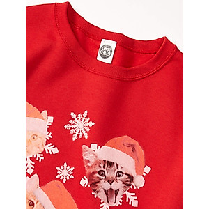 LOST GODS Women's Ugly Christmas Cat Snowflakes Sweatshirt - Red - Large