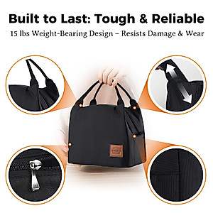 Aosbos Black Lunch Bag Women Teens Insulated Lunch Box Men Adult Lunchbox Lunch Tote Reusable Meal Prep Container Bag Bento Box Cooler Bag for Work Office Picnic Loncheras Para Hombres Mujer