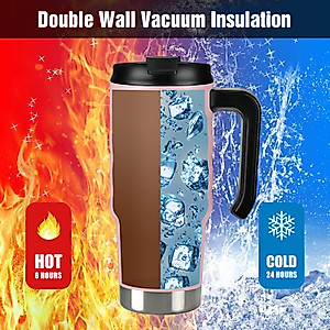 HAUSHOF 24 oz Travel Mug, Stainless Double Wall Vacuum Insulated Tumbler with Handle & Spill Proof Twist On Flip Lid and Wide Mouth, BPA Free (Pink)