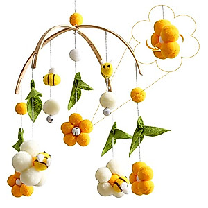 Baby Mobile for Crib Crib Nursery Mobile for Boys Girls Boho Bee Flower Nursery Decor Soothe Toy Baby Shower Set for Infant Bedroom Hanging Decoration Toy(Bee)