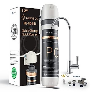 Wingsol Anti-Clogged Under Sink Water Filter with Faucet, Reduce Chlorine, Heavy Metals, Sediment, 4K Gallon, Quick Change & Connect, Multi-Stage Filter