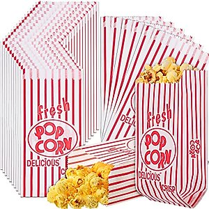 300 Pieces Mini Popcorn Bags Bulk Leak and Grease Resistant Paper Sleeves Retro Red and White Striped Pop Corn Bags for Carnival Movie Theme Party Concession Stand Supplies 3.5 x 3.4 x 8.2 Inch