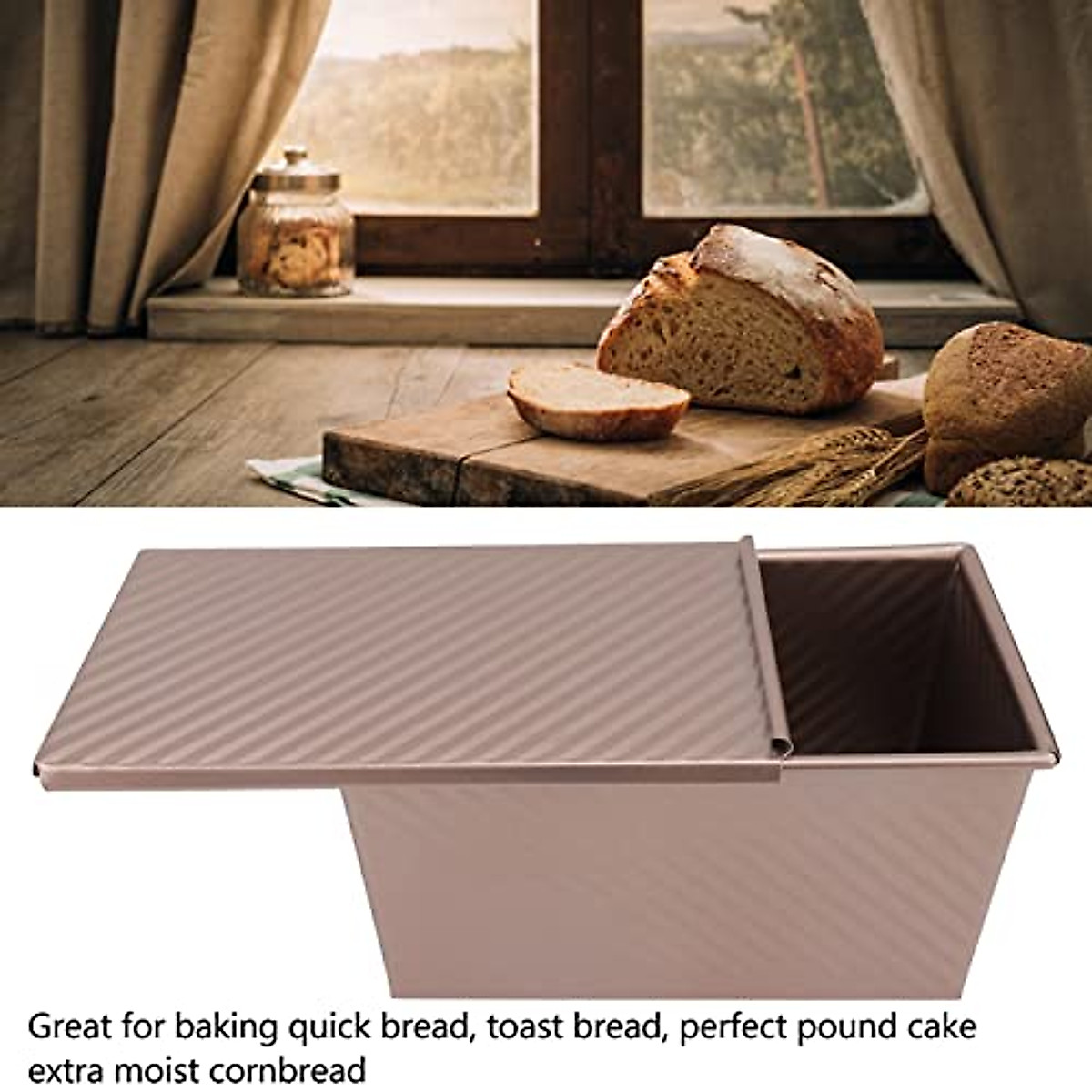 Loaf Pan,DEWIN Loaf Pan with Lid for Baking Bread Nonstick Corrugated Steel Bakeware Mould for Oven Kitchen