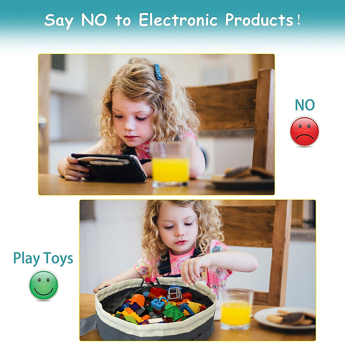 Toy Storage Bag for Kids - 2 PCS Mini Toy Play Mat by Drawstring Portable Toy Storage Bag (Green and Grey)