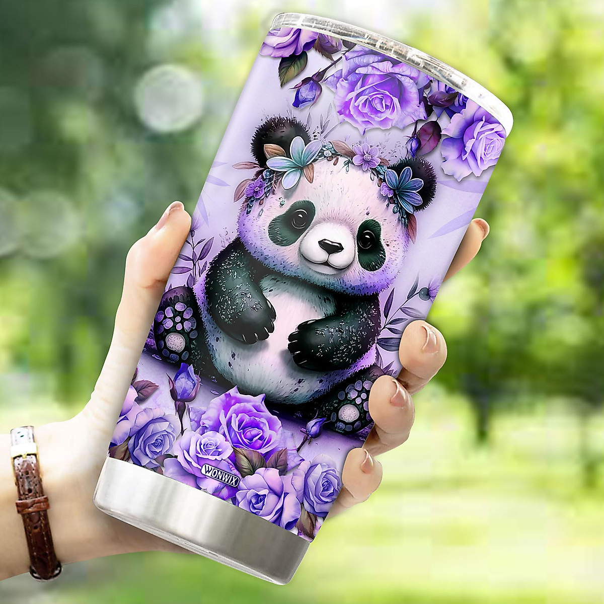 WONWIX Personalized Panda Tumbler Gifts For Women, Girls, Daughter, Cute Coffee Mug Drinking Cup Water Bottle Birthday Christmas Valentine Mothers Day 20oz Stainless Steel Tumblers With Lids