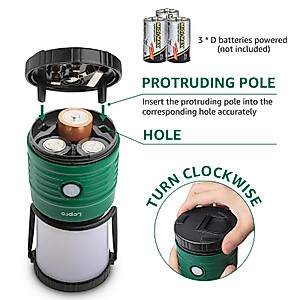 Lepro Lantern Camping Lantern, Battery Powered LED with 1500LM, 4 Light Modes, Waterproof Tent Light, Lantern Flashlight for Hurricane, Emergency Light, Survival Kit, Storms, Outages, Fishing, Hiking