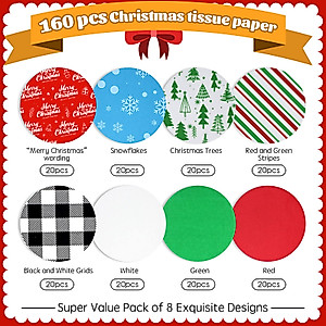 Hifunwu 160 Sheets Christmas Tissue Paper for Gift Wrapping Bags, Christmas Tissue Paper Bulk, Holiday Tissue Paper for Gift Bags Wrapping