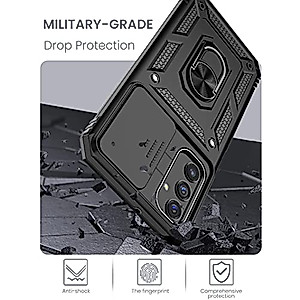 Dretal for Samsung A24 4G Case, Galaxy A24 5G Case with Slide Camera Cover + [2PCS] Tempered Glass Screen Protector, Military Grade Shockproof Protective Cover Built Finger Ring Kickstand (Black)