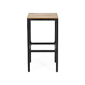 Christopher Knight Home Frieda Outdoor Modern Industrial Acacia Wood Bar Stools (Set of 2), Teak Finish + Black