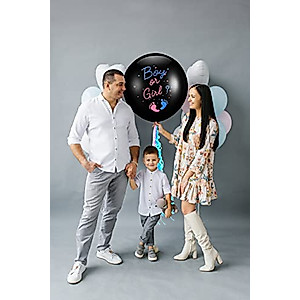 XL Gender Reveal Party Balloon Pop - Blue & Pink Confetti Gender Reveal Kit - Black Balloon Gender Reveal with Tassels - Boy or Girl Baby Gender Reveal Balloon Kit by Jolly Jon