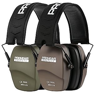 PROHEAR 016 Shooting Ear Protection Earmuffs 2 Pack, NRR 26dB for Gun Range, Hunting -Green and Brown