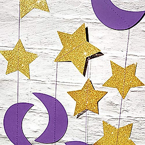 Purple Gold Birthday Party Decorations/Graduation 2023/Purple Gold 2pcs Moon and Star Garlands 1st Birthday Garland Love You to The Moon and Back Purple Gold Moon Star Baby Shower Decorations