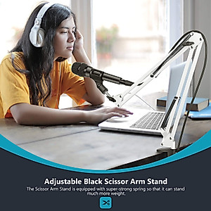 NEEWER Adjustable Microphone Suspension Boom Scissor Arm Stand, Max Load 1 KG Mic Stand for Radio Broadcasting, Voice-Over, Stage and TV Stations, Compatible with Blue Yeti Snowball Yeti X,etc (White)