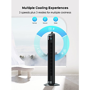 ZICOOLER 37" Tower Fan, Large Airflow 70° Oscillating Fan with Remote, 32dB Quiet Fan with 3 Modes, LED Display, 15H Timer, 3 Speeds, Standing Fan for Bedroom, Home, Office